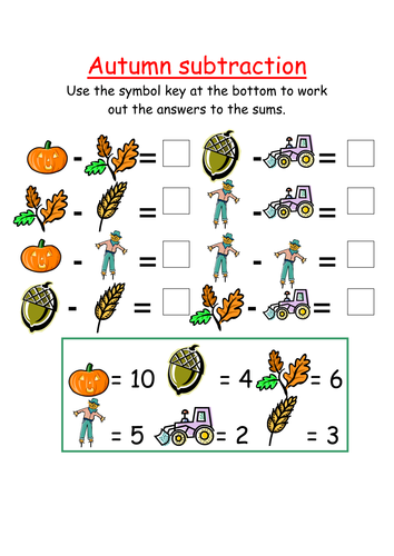 Autumn symbol subtraction activity | Teaching Resources