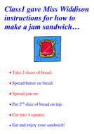 Instructions for making a jam sandwich | Teaching Resources