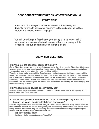 An Inspector Calls Essay plan | Teaching Resources