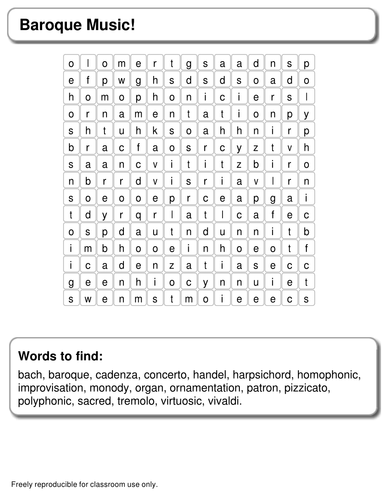 Baroque wordsearch | Teaching Resources