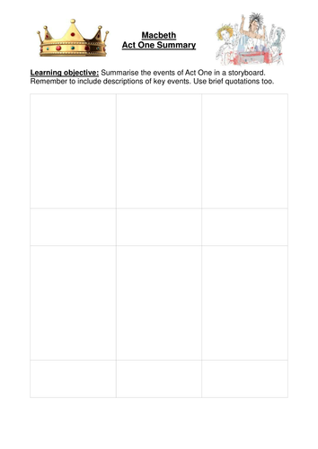 Macbeth: Act 1 Summary Storyboard Activity | Teaching Resources