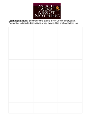 Much Ado About Nothing: Act 1 Storyboard Worksheet | Teaching Resources