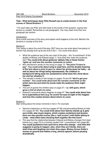 Tension essay plan for Blood Brothers | Teaching Resources