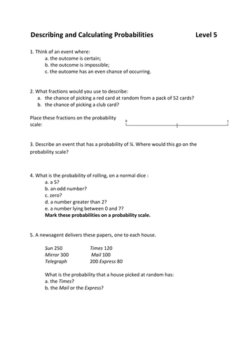 Maths KS3: Calculating Probabilities worksheet | Teaching Resources Maths KS3: Calculating Probabilities worksheet | Teaching Resources