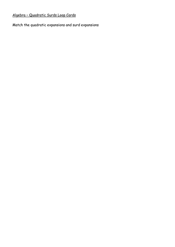 Loop Cards - KS4 Algebra Quadratic Surds | Teaching Resources