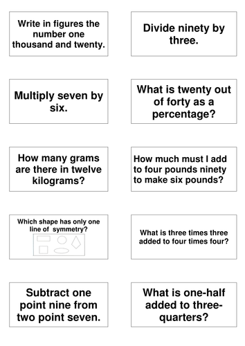 Matching Cards - KS3 SAT mathsmentaltestcards2003 | Teaching Resources
