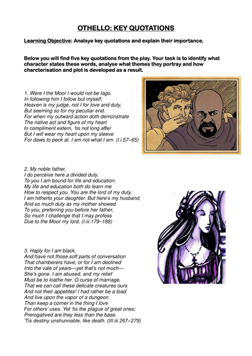 Othello: Analysing Key Quotes: Worksheet | Teaching Resources
