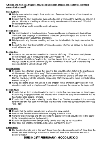 Tragedy in Of Mice and Men essay plan | Teaching Resources