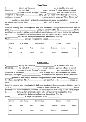 A Christmas Carol Stave 1 cloze | Teaching Resources