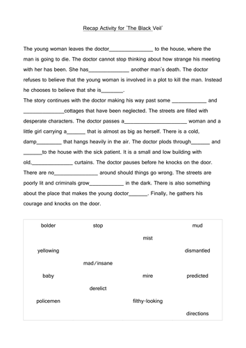 The Black Veil by Charles Dickens - cloze activity | Teaching Resources