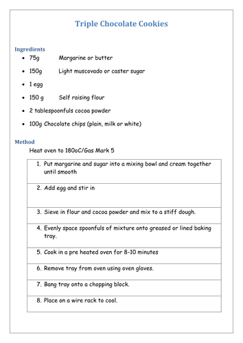 Choc chip cookies | Teaching Resources