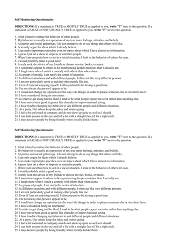 Self Monitoring Questionq | Teaching Resources
