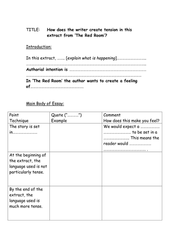 The Red Room essay plan | Teaching Resources