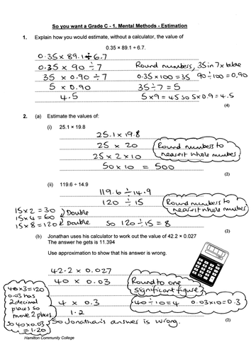 So You Want a Grade C - Mental Methods Estimation | Teaching Resources