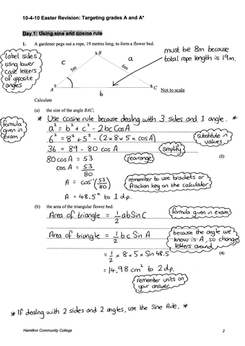 A & A* Revision - Sine and Cosine rule | Teaching Resources