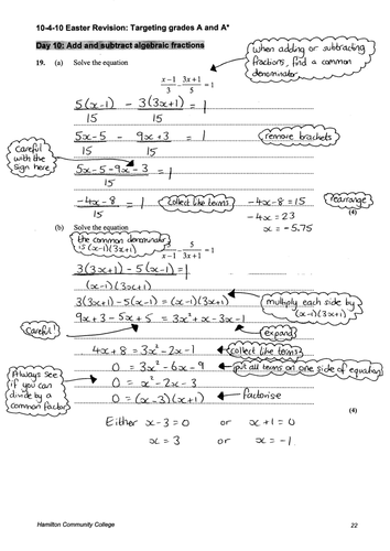 A & A* Revision – Algebraic Fractions Worksheet | Teaching Resources
