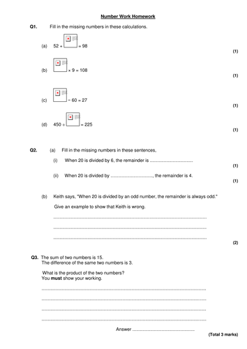 GCSE Exam Questions - Number Operations to Grade E | Teaching Resources