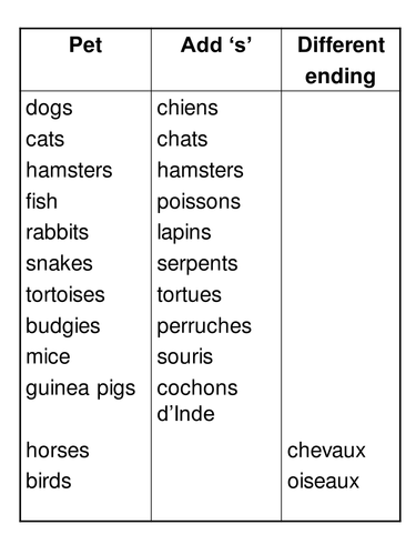 Les animaux - plurals grid | Teaching Resources