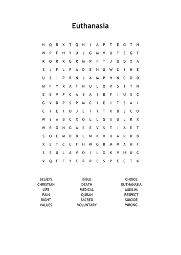 Euthanasia wordsearch | Teaching Resources
