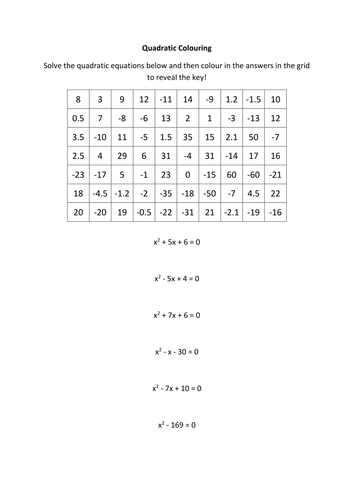 Quadratic Colouring | Teaching Resources