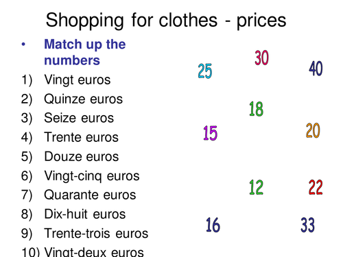 Shopping for Clothing - matching prices activity | Teaching Resources