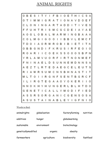 Animal Rights wordsearch | Teaching Resources