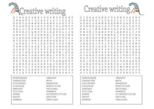 Creative writing wordsearch + answers | Teaching Resources
