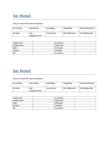 Im Hotel match up | Teaching Resources