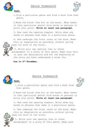 Genre homework - creative writing | Teaching Resources