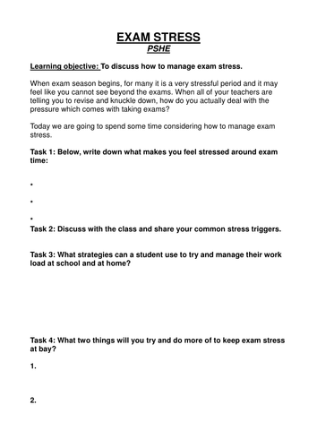 How to manage exam stress: PSHE tasks | Teaching Resources
