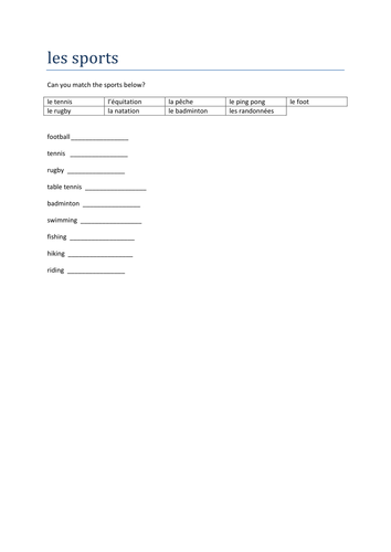 les sports match up | Teaching Resources