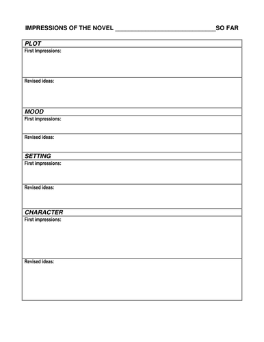 First impressions of novel sheet | Teaching Resources