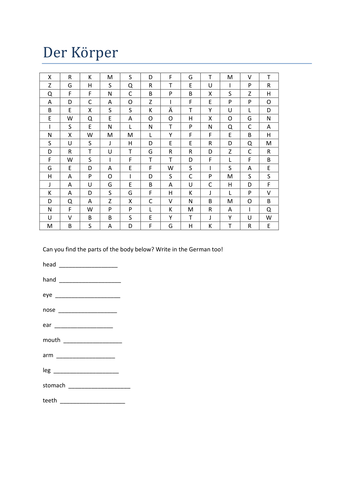 Der Koerper wordsearch | Teaching Resources