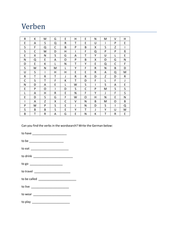 Verben wordsearch | Teaching Resources
