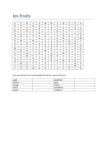 les fruits wordsearch | Teaching Resources