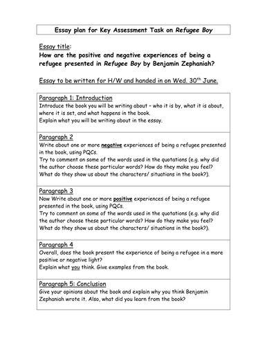 Essay plan for Refugee Boy | Teaching Resources