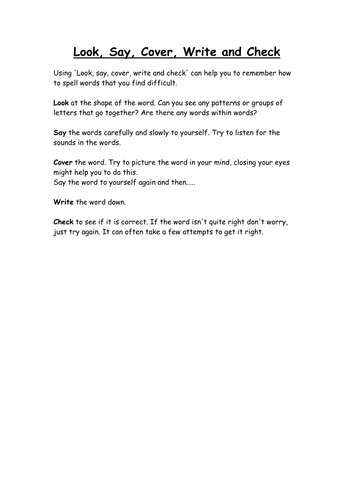 Look, say, cover, write, check rules for books | Teaching Resources