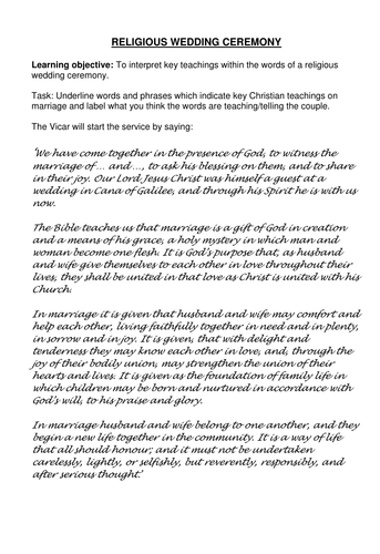 What is said at a Christian wedding (activity) | Teaching Resources
