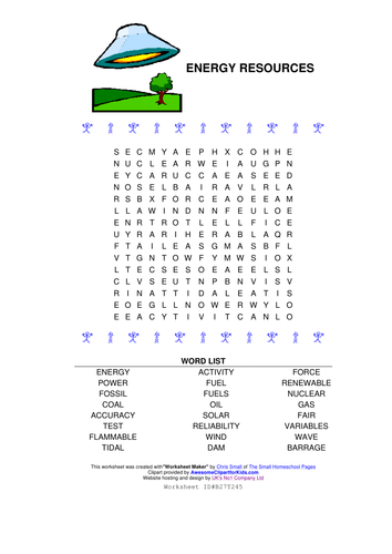 energy resources wordsearch | Teaching Resources