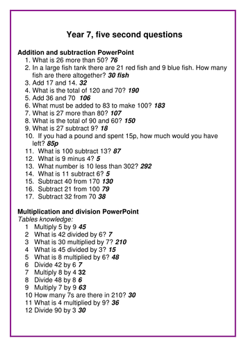 Maths KS3: Numeracy Time resources for year 7 | Teaching Resources