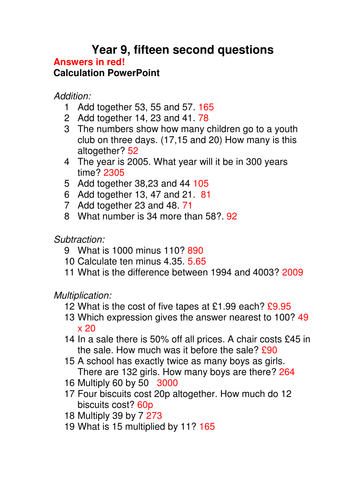 Maths KS3: Numeracy for Y9 resources | Teaching Resources