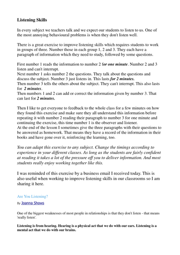 Strategies to improve listening and leadership | Teaching Resources