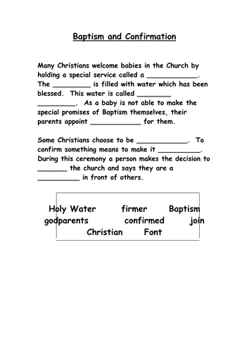 Baptism and confirmation cloze | Teaching Resources