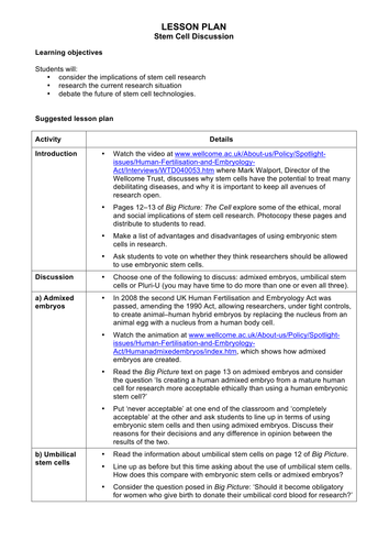 Big Picture: The Cell - Lesson plan: Stem cells | Teaching Resources