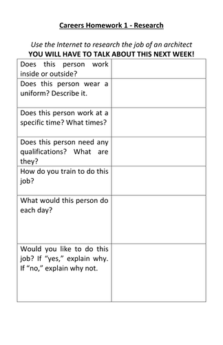 Homework Research Sheet | Teaching Resources