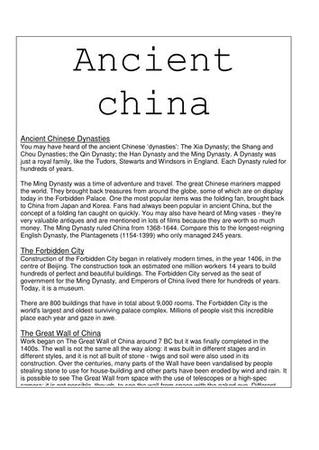 Low Ability Year 8 'China' Unit | Teaching Resources
