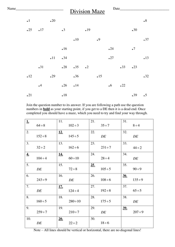 Division maze. Worksheet. Puzzle. Fun :-) | Teaching Resources