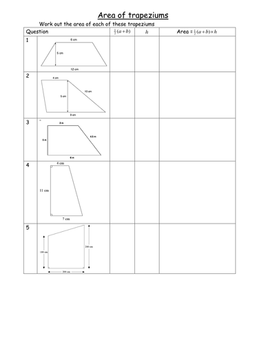 Maths worksheet: Area of Trapeziums alternative | Teaching Resources