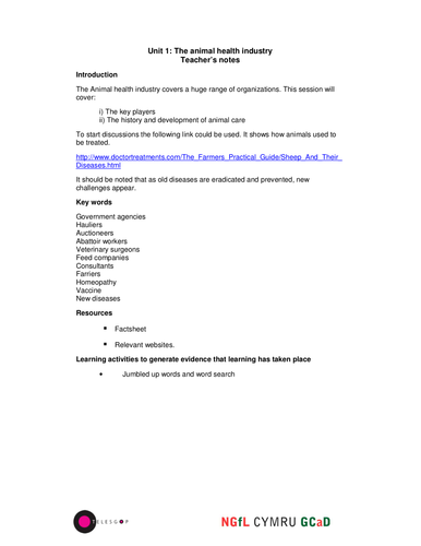 Farm Animal Health - U1 The Animal Health Industry | Teaching Resources