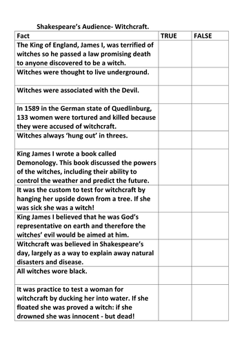 Context Lesson About The Witches - Macbeth | Teaching Resources